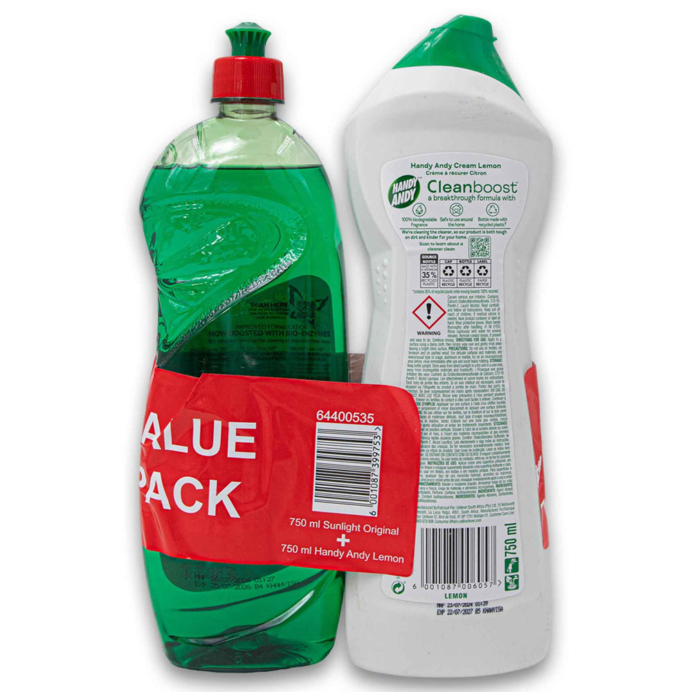 Sunlight Dishwashing Liquid 750ml + Handy Andy Cream Lemon 750ml Bundle ...