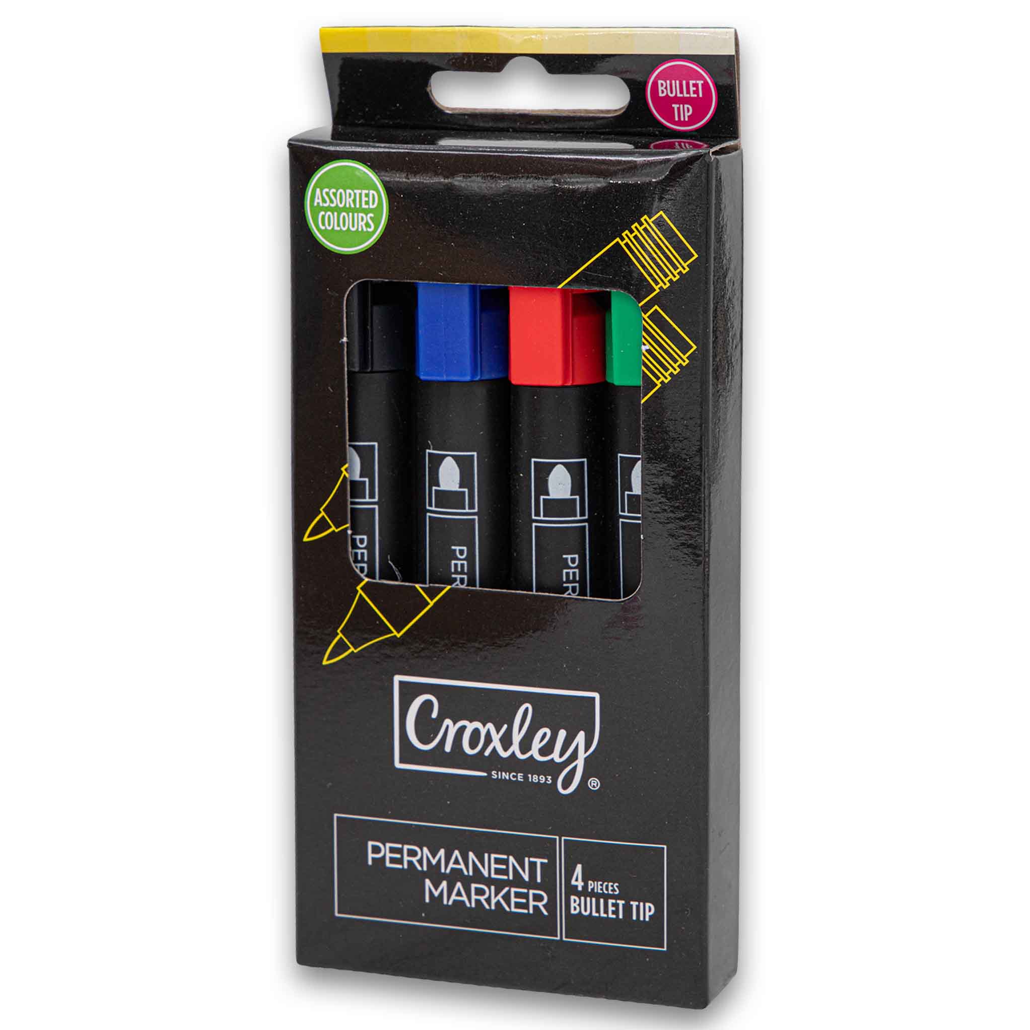 Permanent Marker Bullet Tip 4 Piece - Assorted Colour Pack – Cosmetic ...